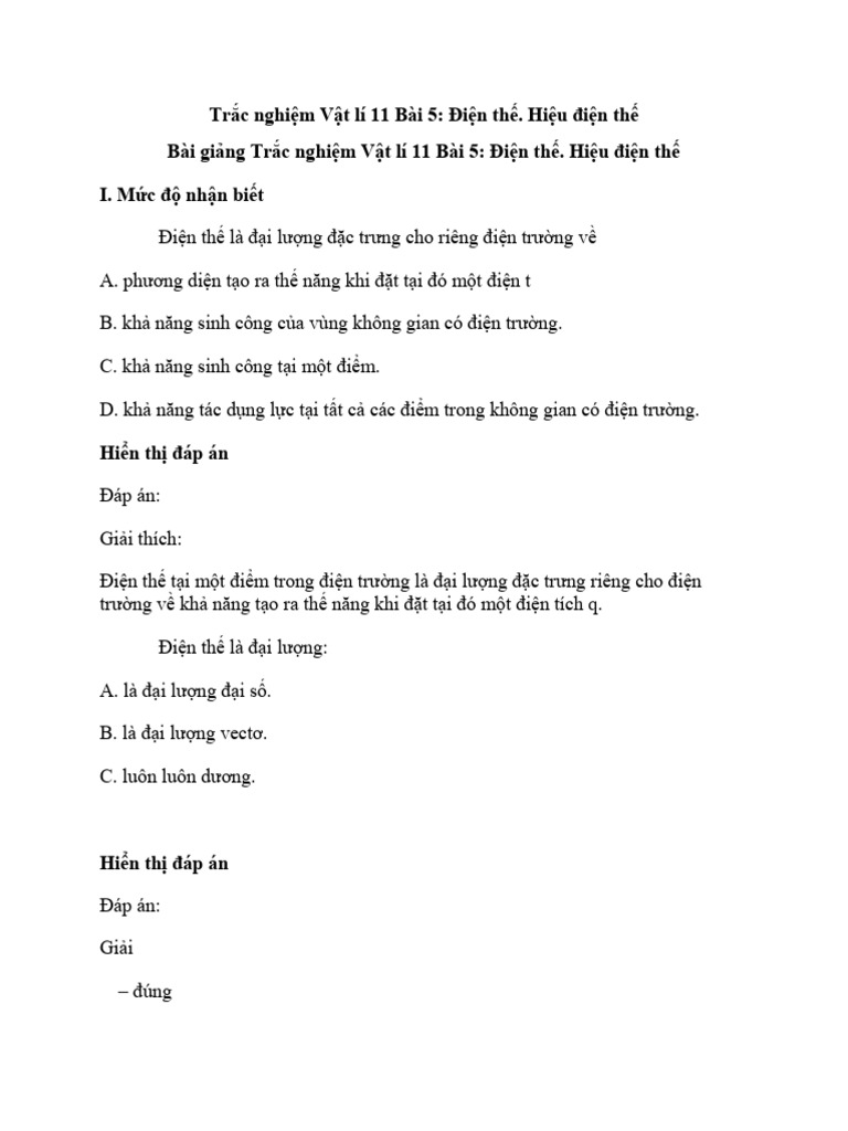 VL 11 ĐIỆN THẾ HĐT | PDF