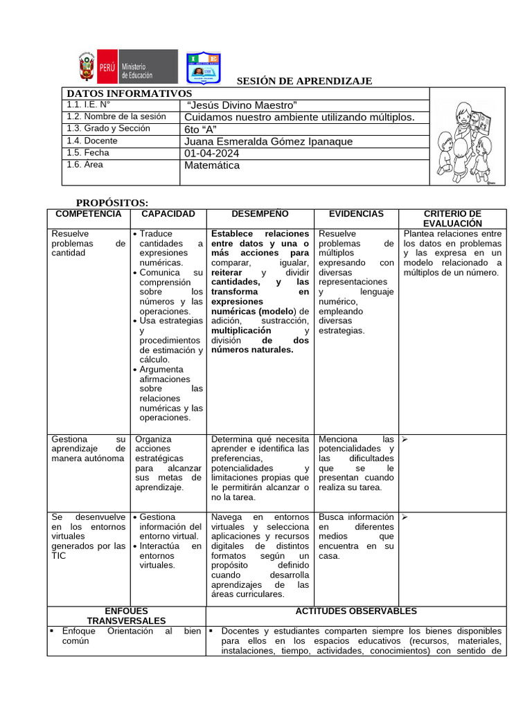 Sesion de Aprendizaje 1 de Abril 2024 (Matematica) | PDF | Aprendizaje | Matemáticas