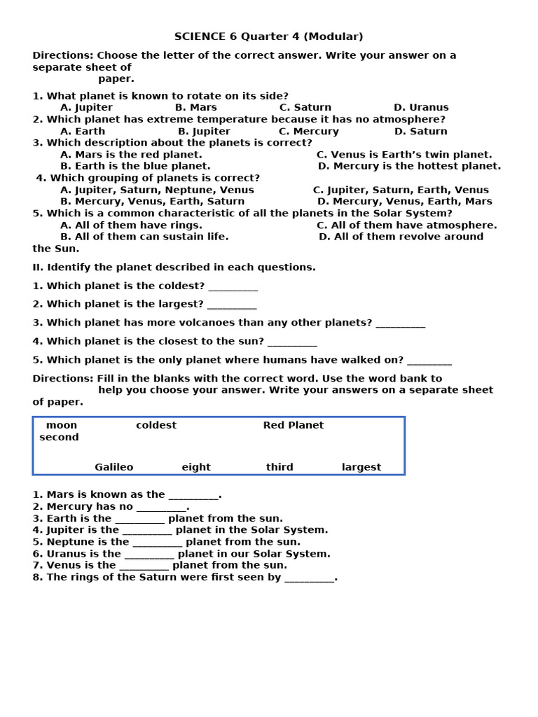 SCIENCE 6 Quarter 4 Day1 Modular | PDF