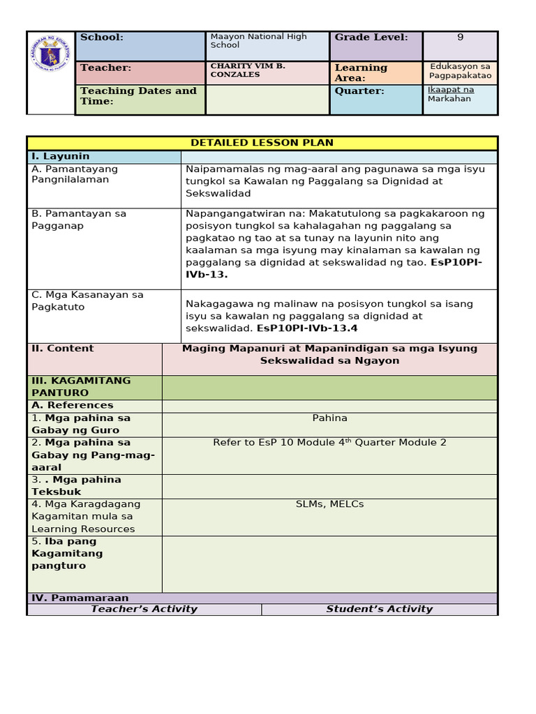 Lesson Plan Grade 10 Module 2 | PDF