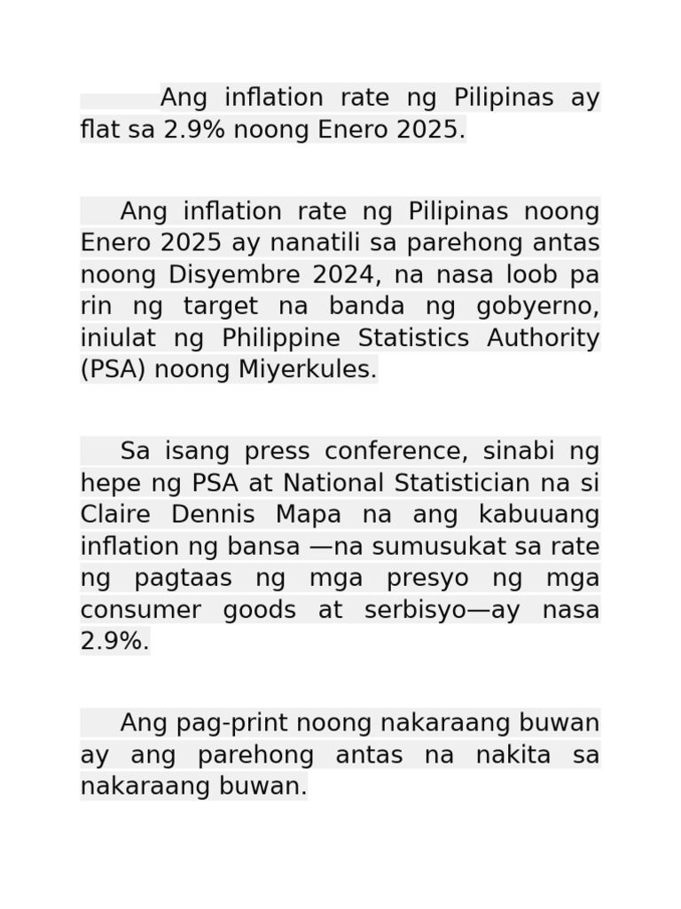 Ang Inflation Rate NG Pilipinas Ay Flat Sa 2 | PDF