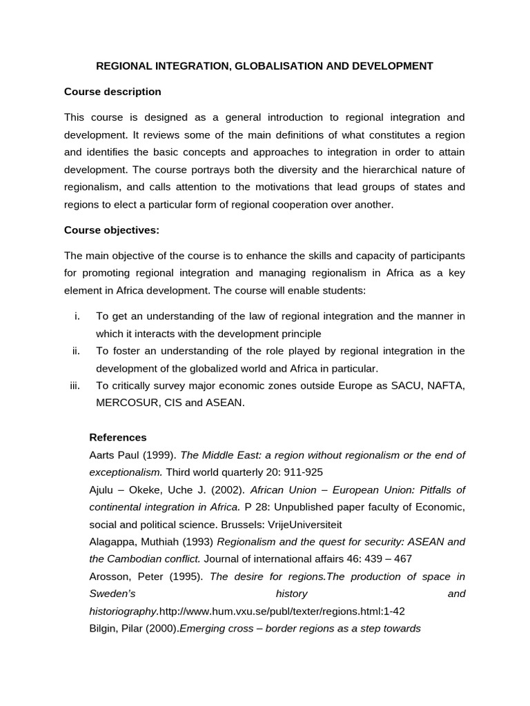 Regional Integration and Globalisation | PDF | Member State Of The ...