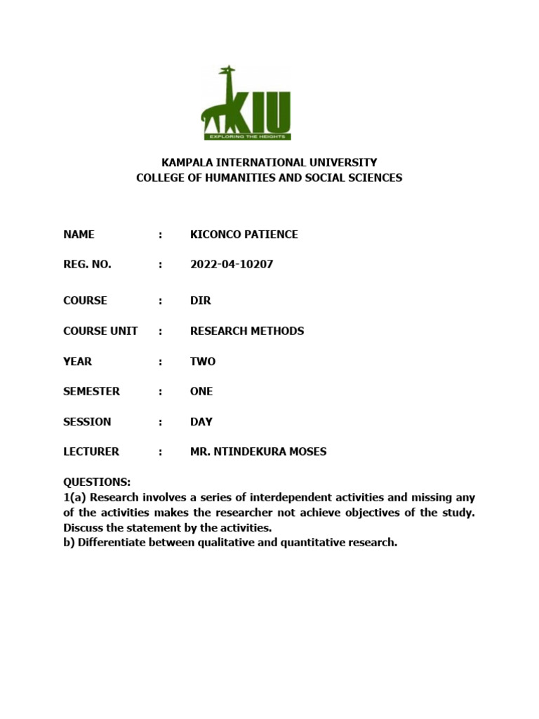 KICONCO Patience Research Mtds[1] | PDF | Data Analysis | Quantitative Research