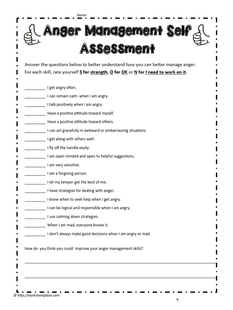 Anger Management Self-Assessment Worksheet | PDF