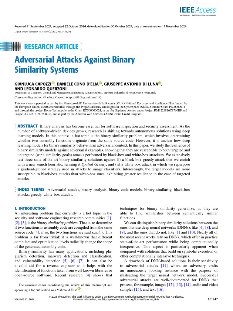 Adversarial Attacks Against Binary Similarity Systems | PDF | Deep Learning | Computer Science
