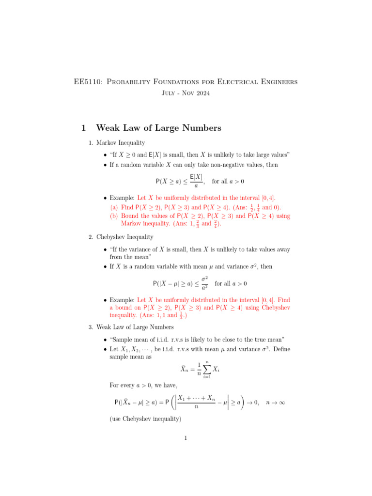 Ee5110 Lecture Limit Theorems | PDF | Probability Distribution | Variance