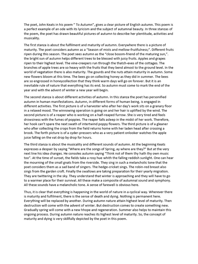 Critical analysis of To Autumn-1 | PDF | Poetry