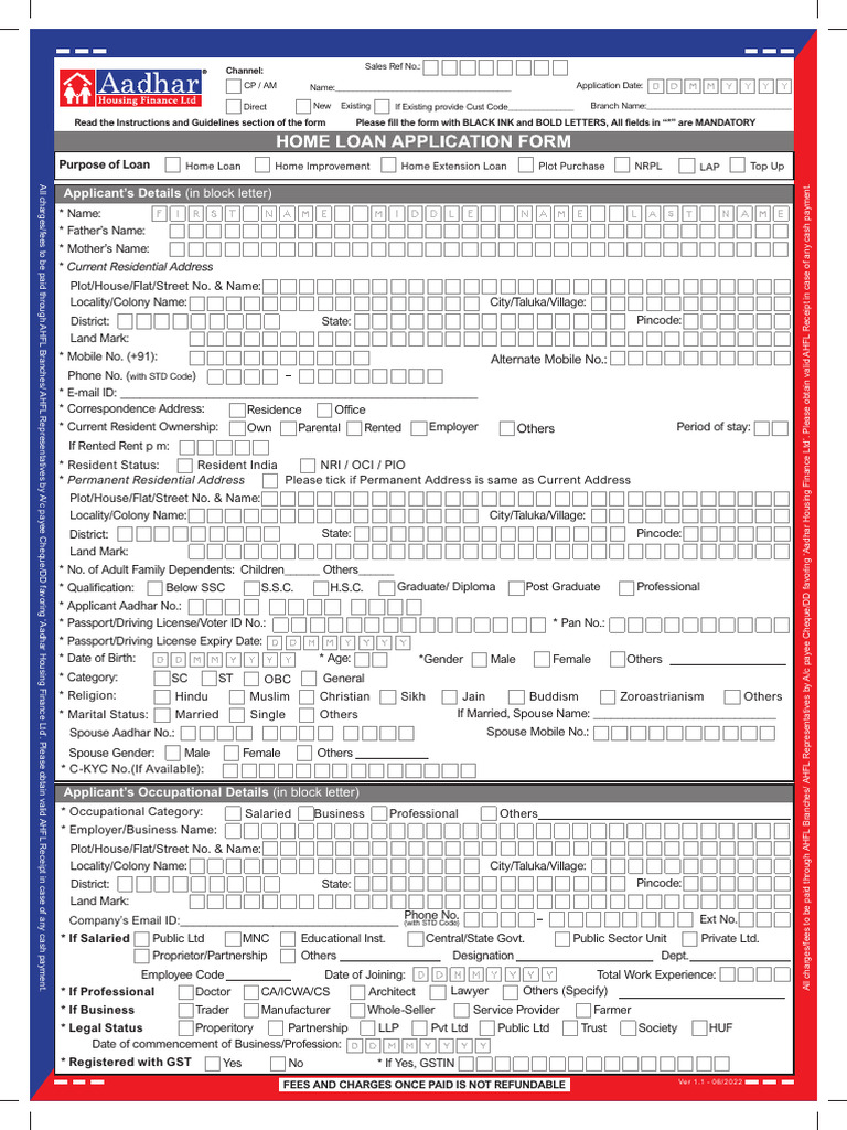Aadhar Housing Finance Application Form | PDF | Payments | Credit Card