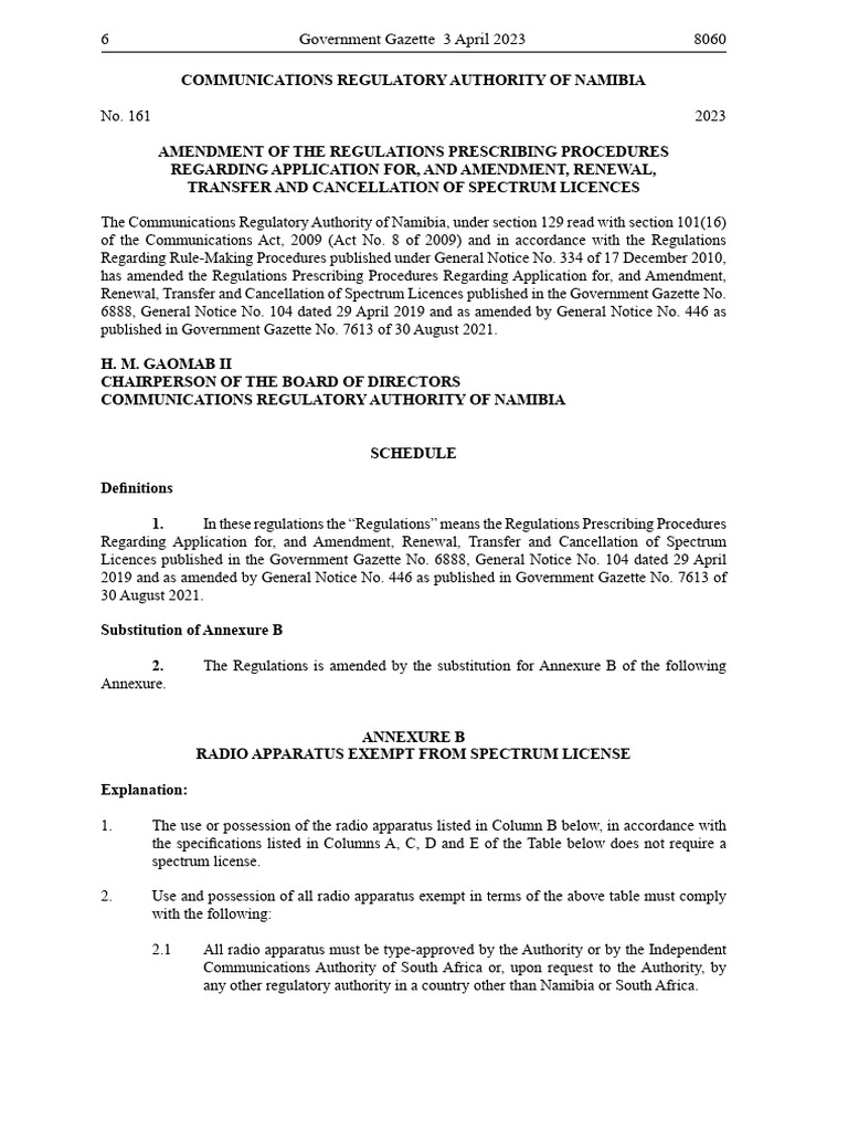Namibia Spectrum License Regulation Update | PDF | Radio | Radio Spectrum