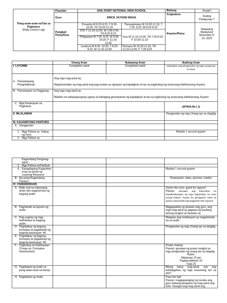 DLL ap week 1 2nd quarter nov 6-10 2023-2024 | PDF