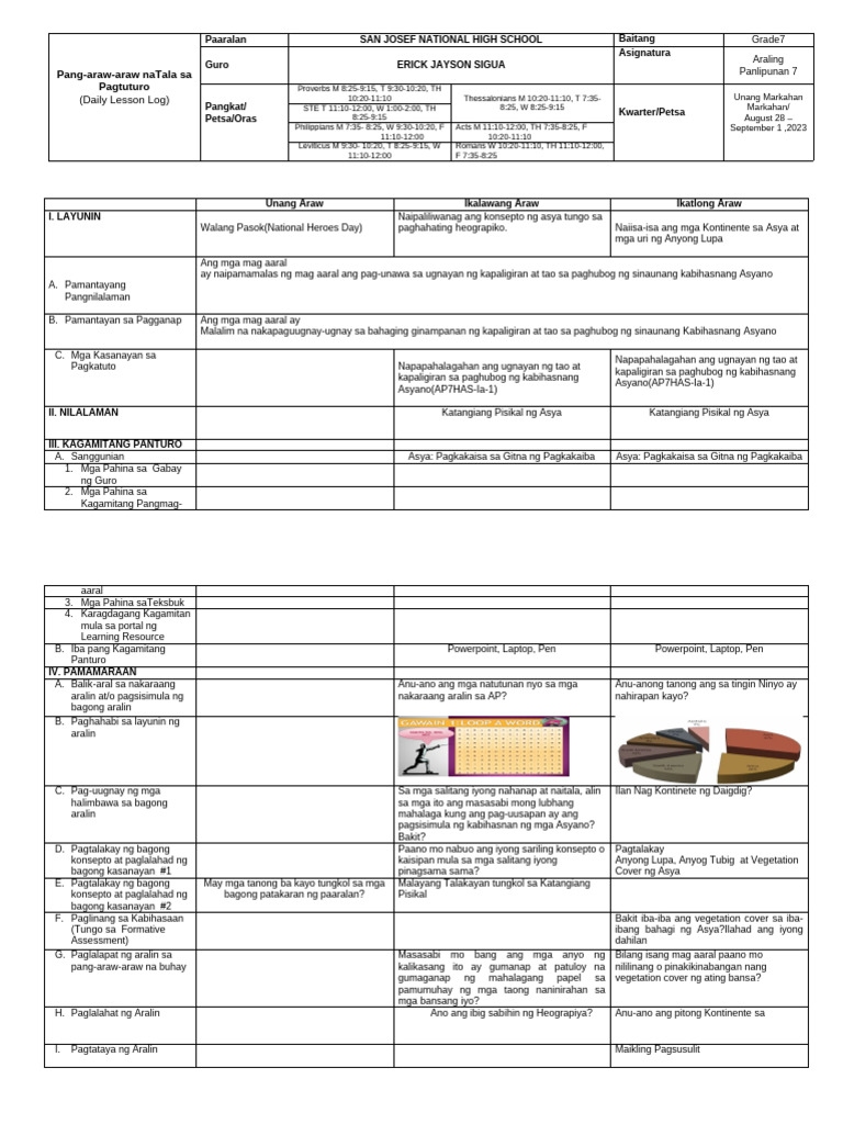 DLL Ap Week 1 2023-2024 | PDF