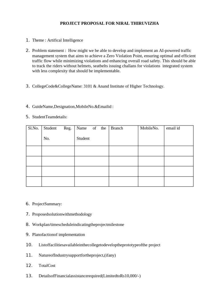 Annexure - III TEMPLATE FOR PROJECT PROPOSAL | PDF