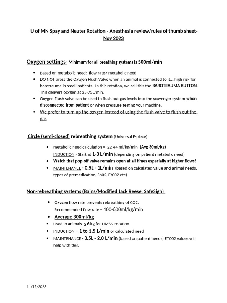 Anesthesia Rules of Thumb | PDF | Blood Pressure | Cardiovascular System