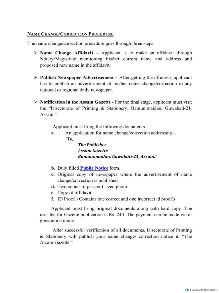 Name Correction Procedure Pdf