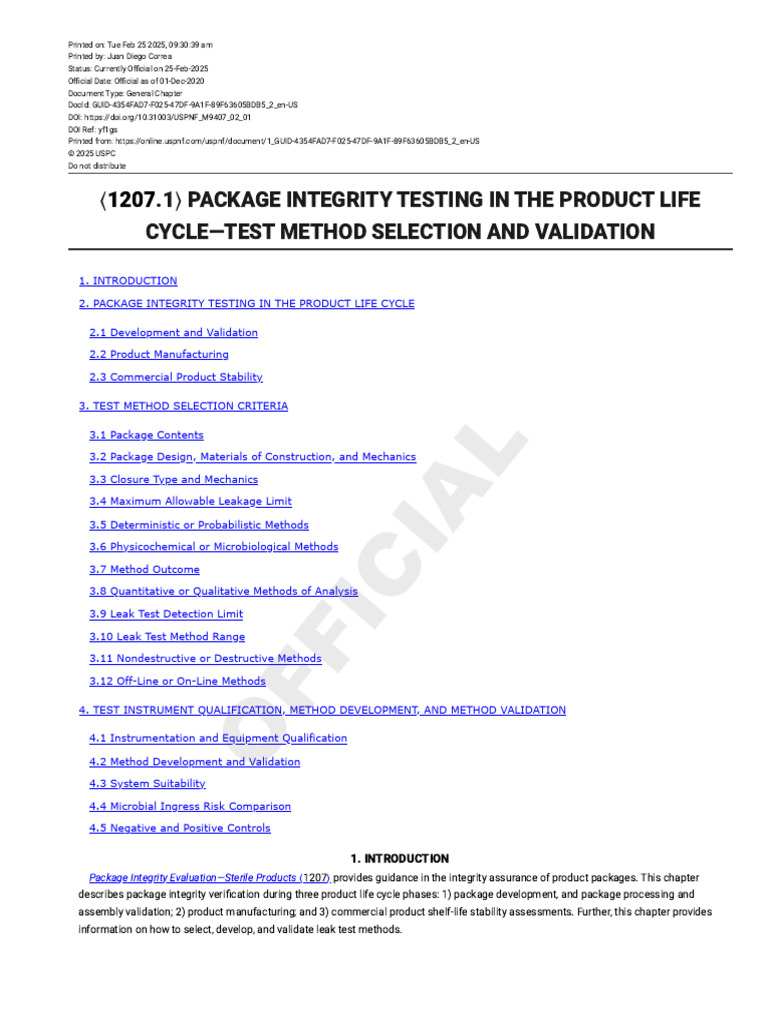 USP-NF 1207.1 Package Integrity Testing in The Product Life Cycle-Test ...
