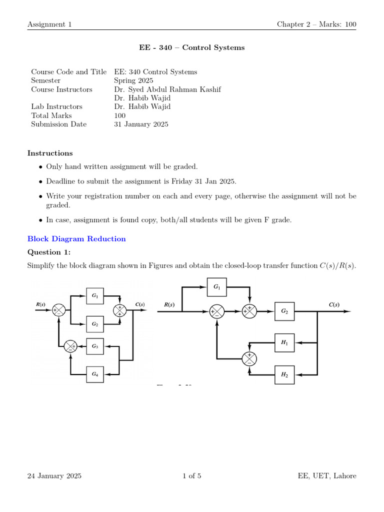 Control Systems Assignment 1 | PDF | Control Theory | Mathematics