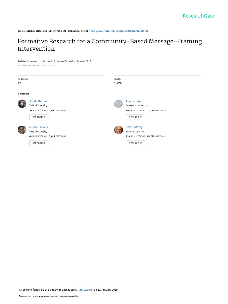 Formative Research For A Community-Based Message-F | PDF | Cancer ...