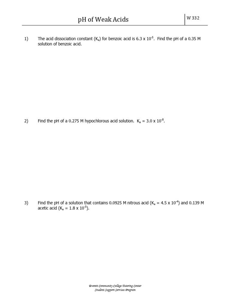 pH Calculations for Weak Acids | PDF | Acid | Ph