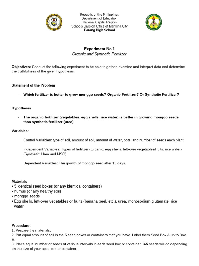Experiment No. 1 Organic or Synthetic With Table and Sample Graph | PDF ...