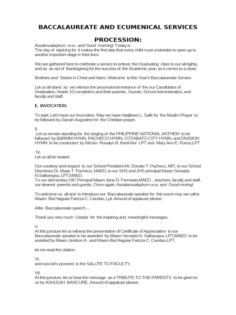Baccalaureate and Ecumenical Services | PDF