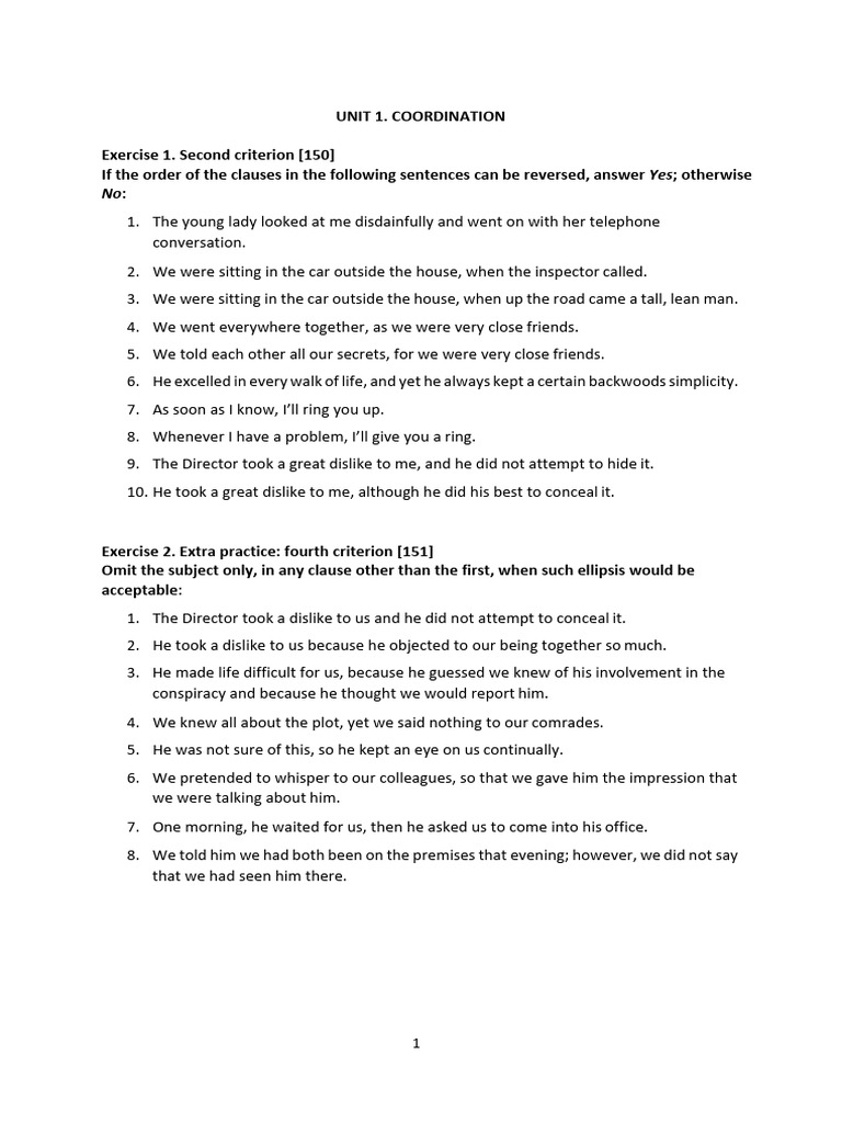 Coordination Exercises for English Grammar | PDF | Ellipsis | Grammar