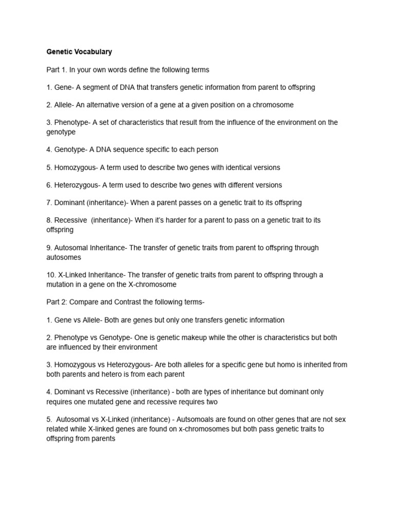 Genetic Vocabulary | PDF
