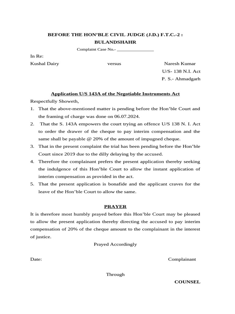 Application Under 143A N I Act | PDF | Public Law | Justice