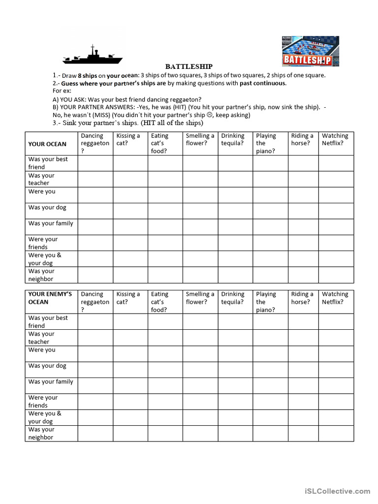 Past Continuous Questions Battleship 3 | PDF