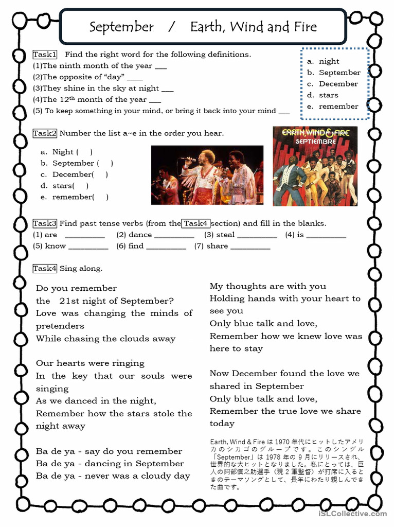 September by Earth, Wind & Fire Activities | PDF | Linguistics