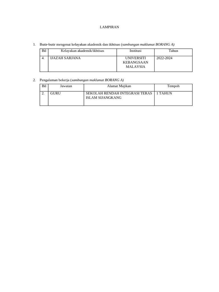 Lampiran Permohonan Permit Mengajar | PDF