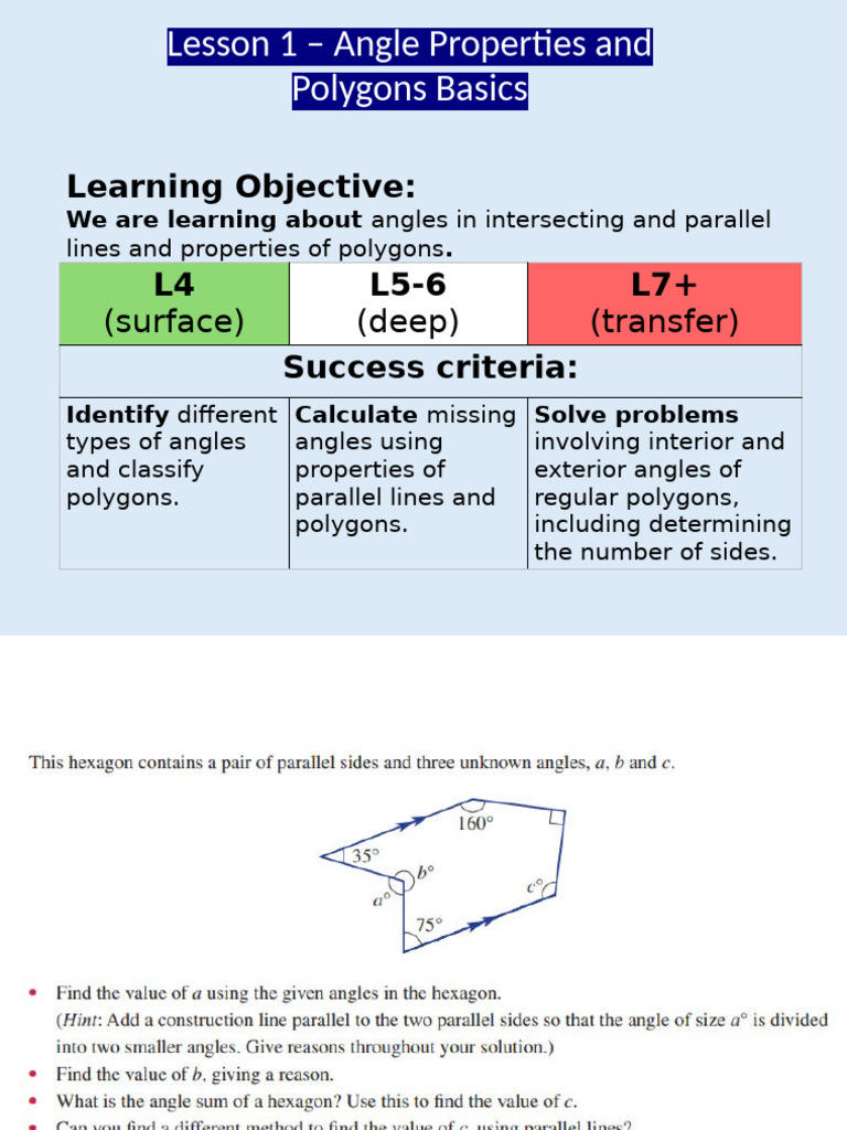 Lesson 1 - Angle Properties and Polygons Basics | PDF