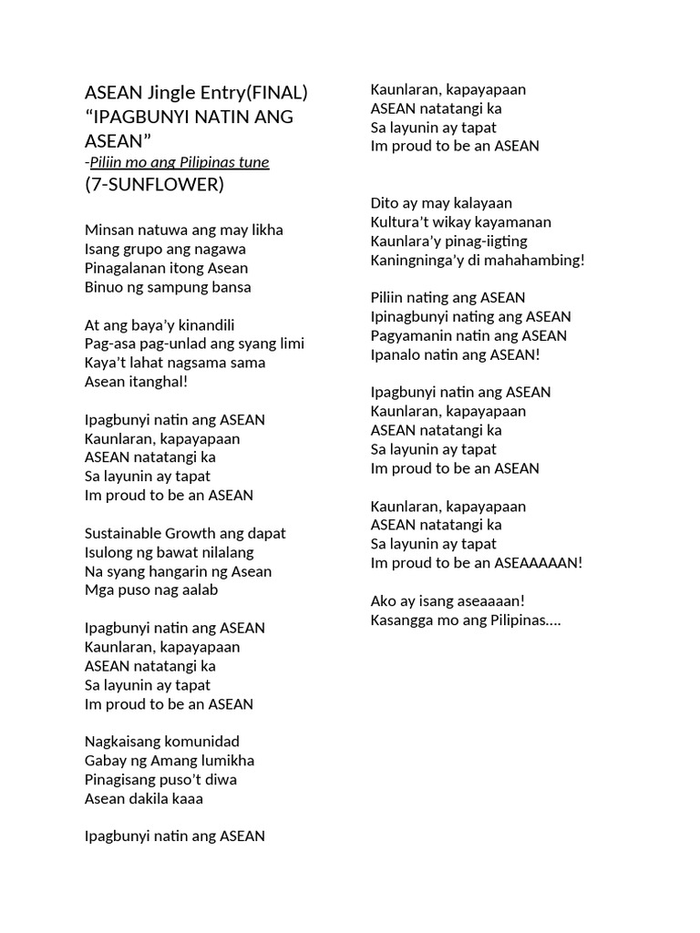 ASEAN Song | PDF