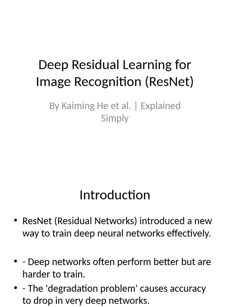 ResNet Deep Learning Presentation | PDF