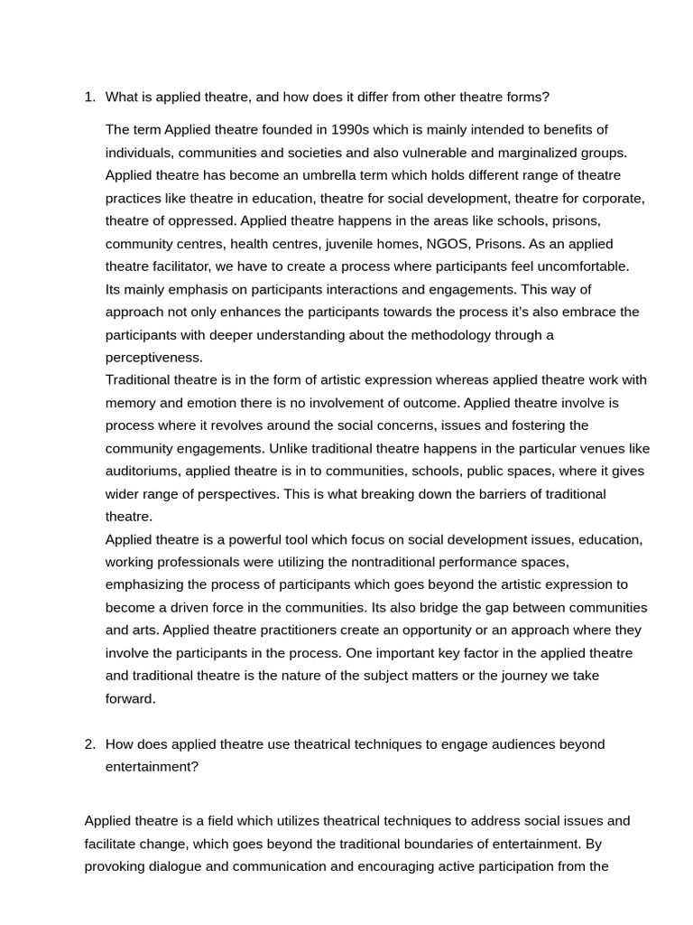 Applied theatre assignment | PDF | Team Building | Creativity