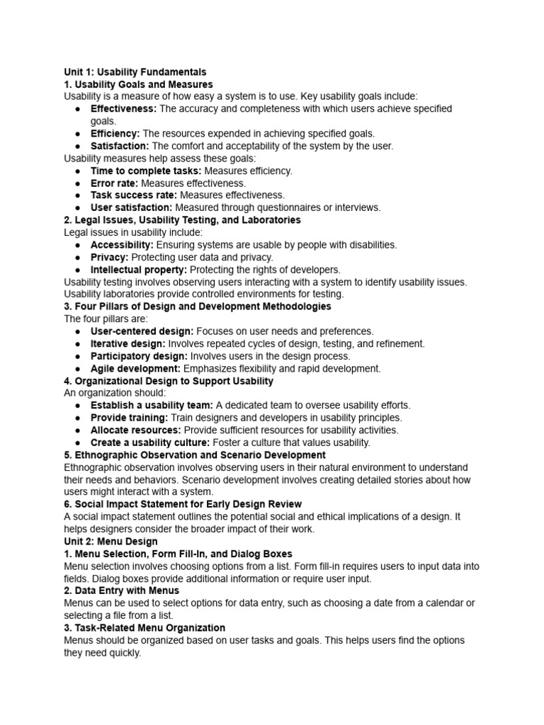 Unit 1 - 1.explain Usability Goals and Measures - 2... | PDF | Menu (Computing) | Usability