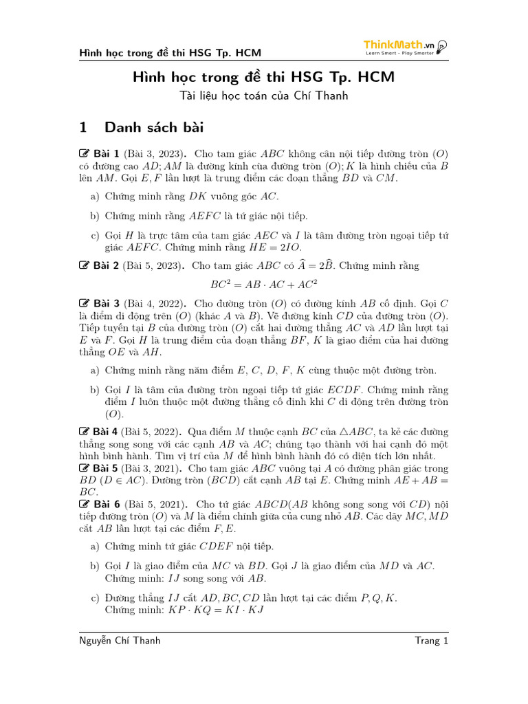 Hình học thi HSG Tp HCM | PDF