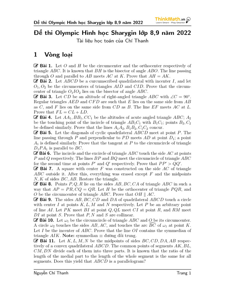 Đề thi Olympic Hình học Sharygin | PDF | Triangle | Classical Geometry
