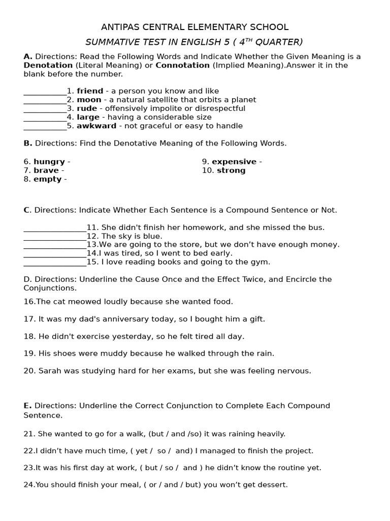 English 5 Summative Test Guide | PDF