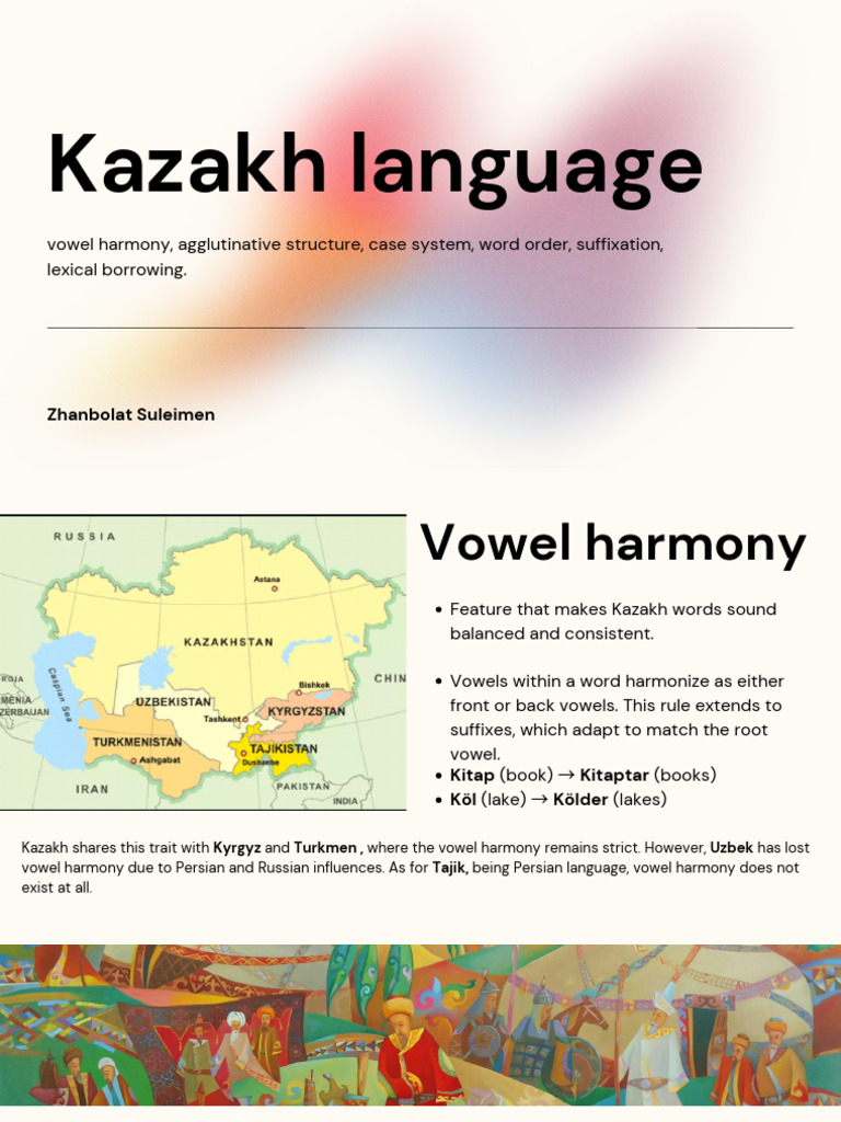 Kazakh Language: Vowel Harmony & Grammar | PDF | Persian Language | Syntax