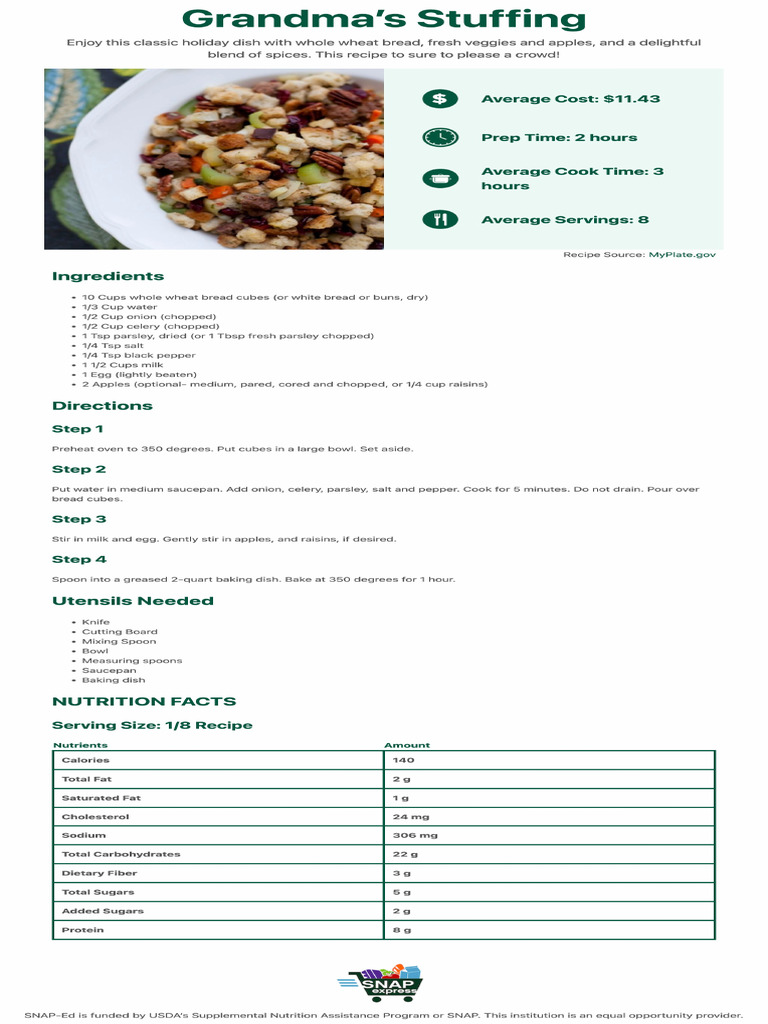 Grandmas Stuffing Snap Ed Recipes | PDF