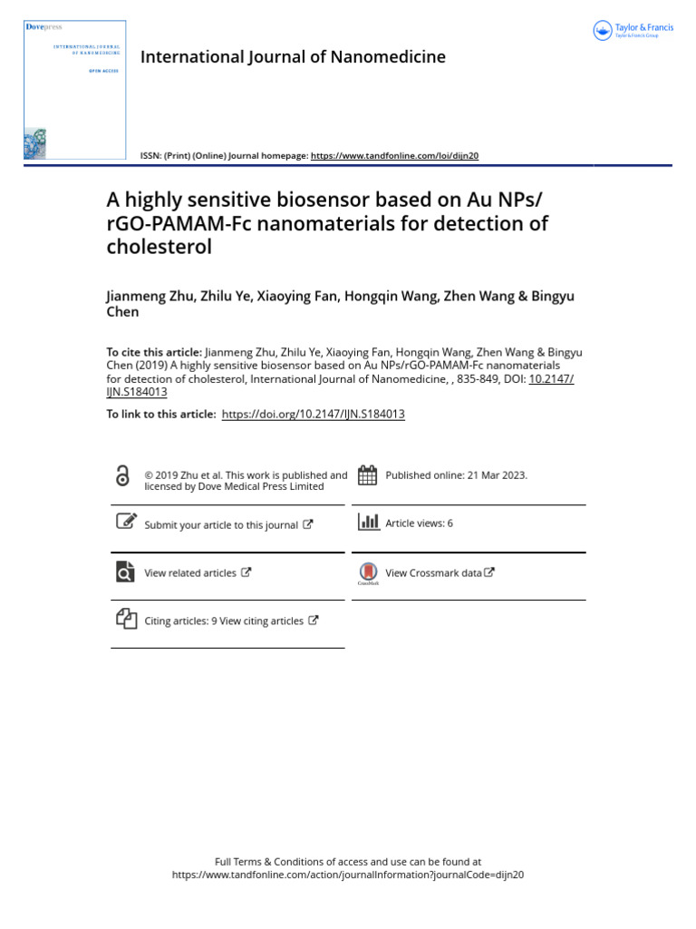 Cholesterol Detection Biosensor Development | PDF | Biosensor | Graphene