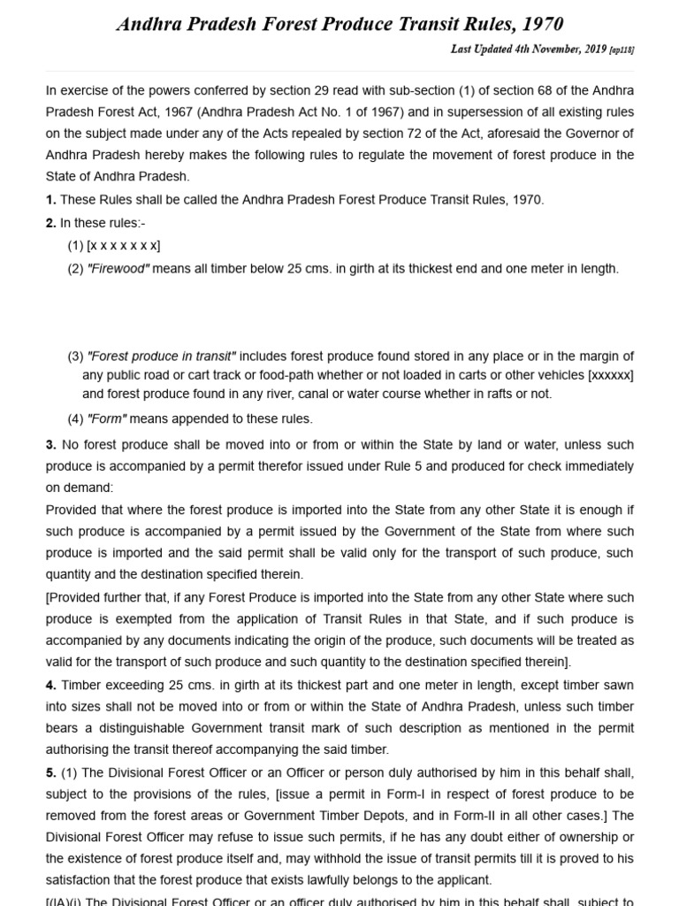 Telangana Forest Produce Transit Rules, 1970 (AP) | PDF | Property
