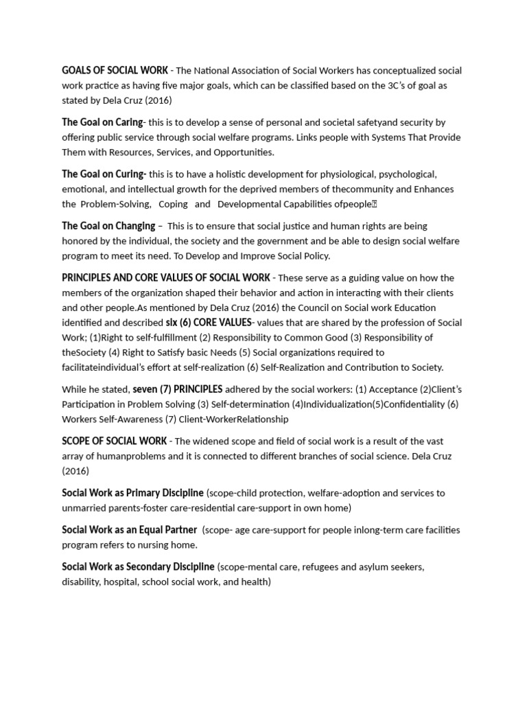 Goals and Principles of Social Work | PDF