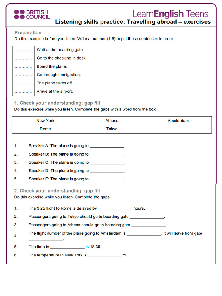 Traveling - Listening Practice 1 | PDF