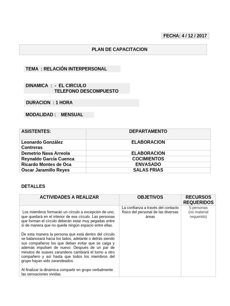 Plan de Capacitacion 1 | PDF
