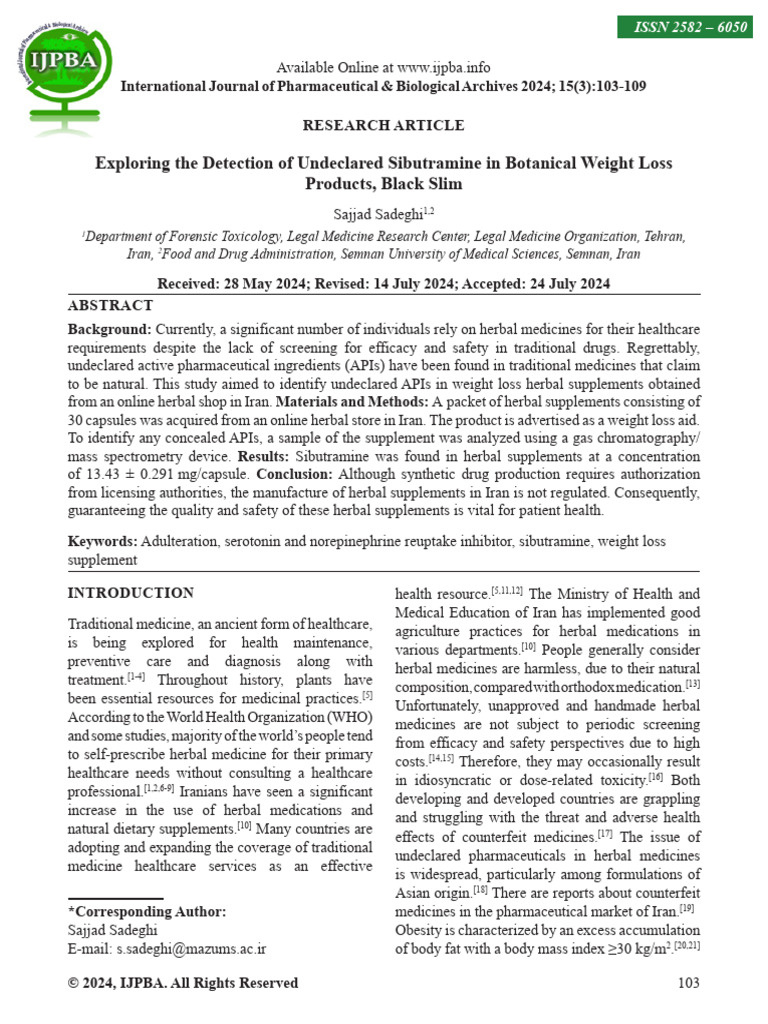 Exploring The Detection of Undeclared Sibutramine in Botanical Weight ...