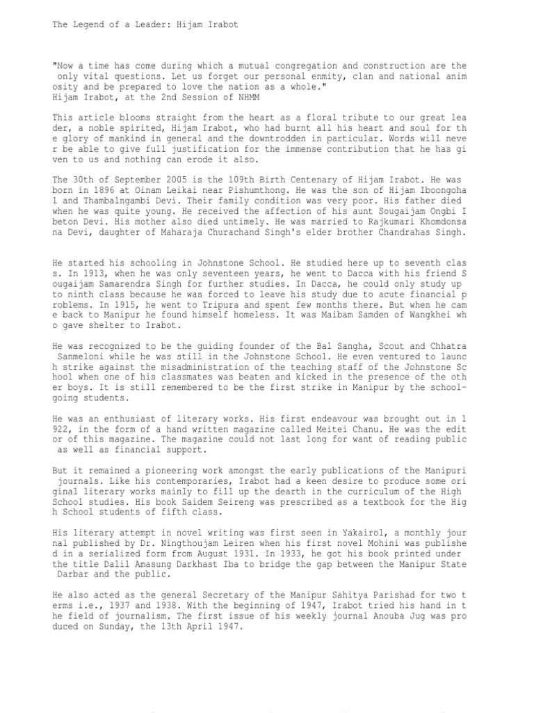 The Legend - Hijam Irabot | PDF | Indian National Congress | Prison