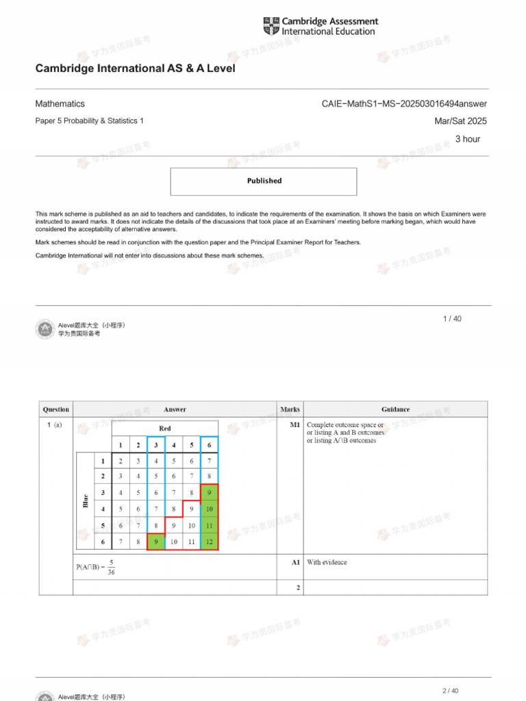 CAIE Math Paper 5: Probability & Stats | PDF