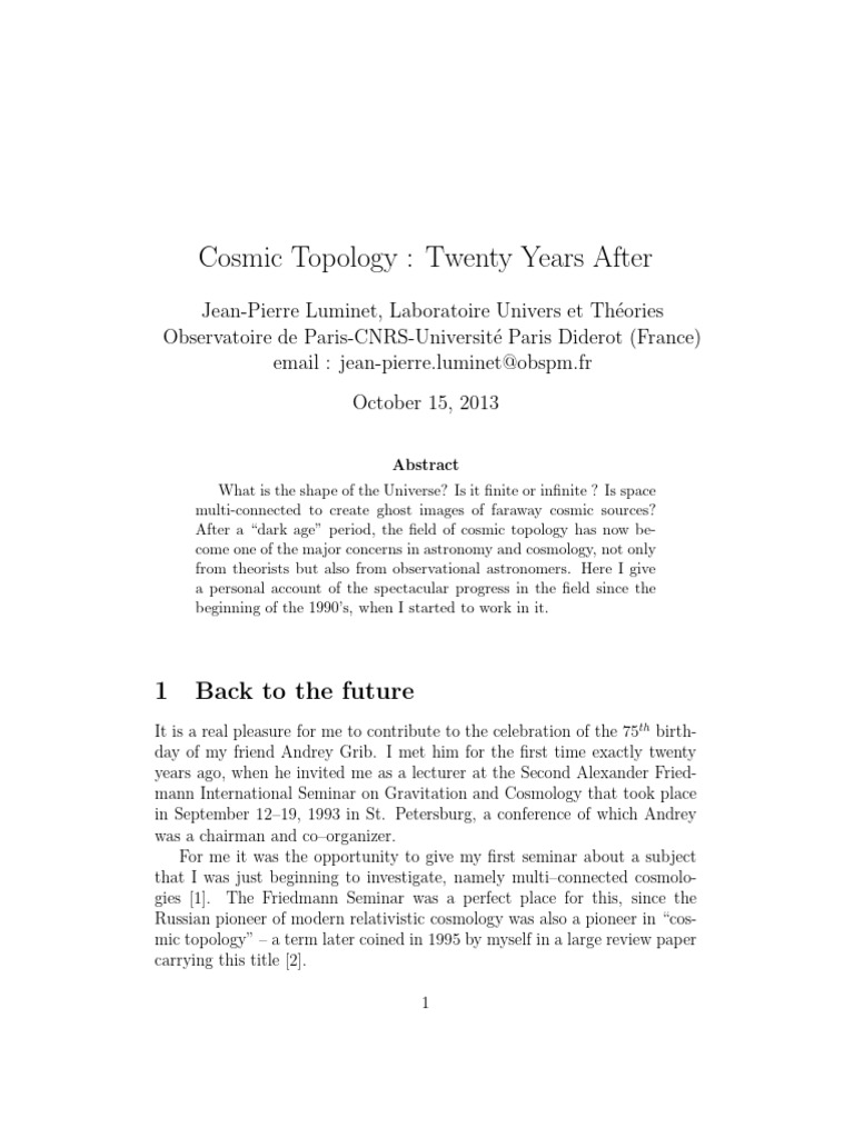 Cosmic Topology Twenty Years After | PDF | Cosmic Microwave Background | Universe
