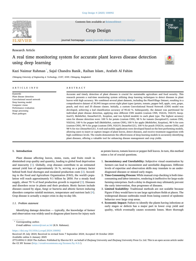 Deep Learning For Early Plant Disease Detection | PDF | Deep Learning
